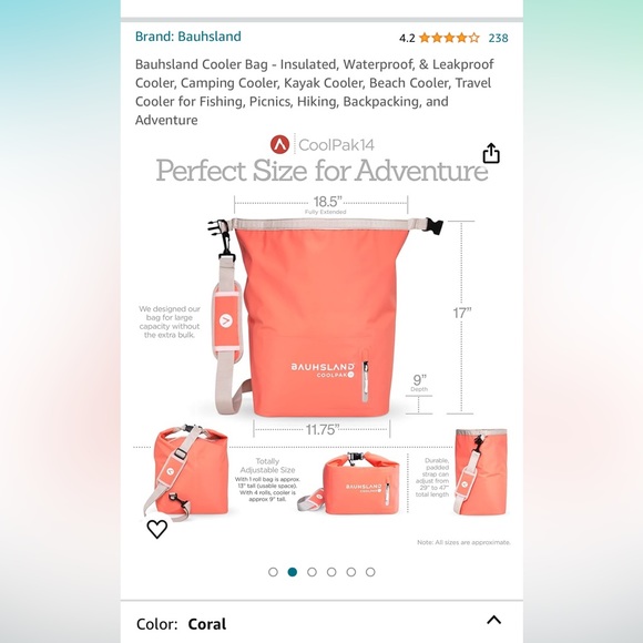 Amazon | Other | Insulated Water Proof Leak Proof Cooler Coral Colored ...